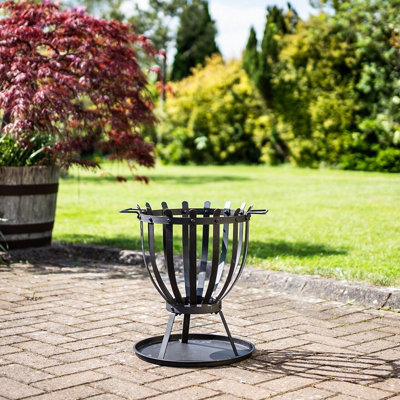 El Clasico Fire Basket with Handles - Black Metal Outdoor Garden Wood ...