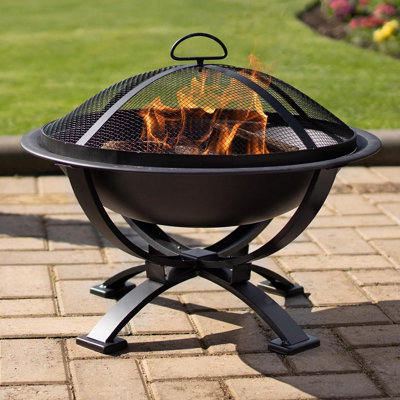 El Clasico Firepit Black Powder Coated Steel Outdoor Garden Log Wood ...