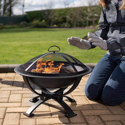 El Clasico Firepit Black Powder Coated Steel Outdoor Garden Log Wood ...