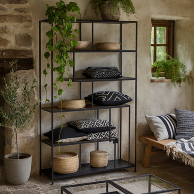 El Paso 5-Shelf Black Asymmetrical Bookcase with Metal Frame