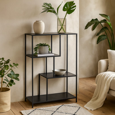El Paso Asymmetrical Bookcase - Matte Black Metal, 3 Shelves