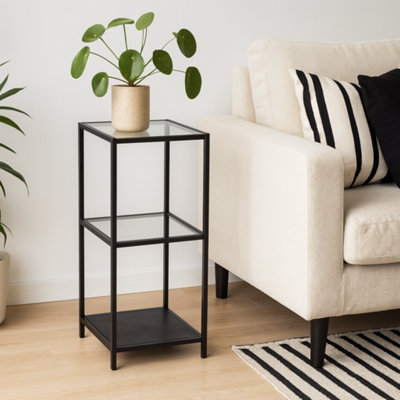 El Paso Narrow Black Metal and Glass Bookcase, 2 Shelves