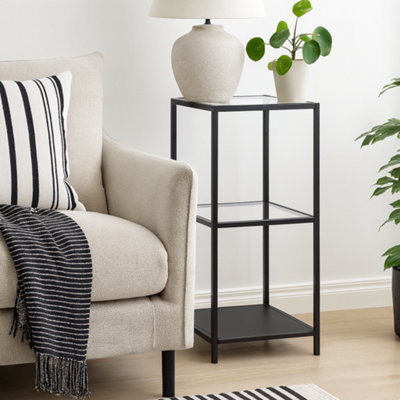 El Paso Narrow Black Metal and Glass Bookcase, 2 Shelves