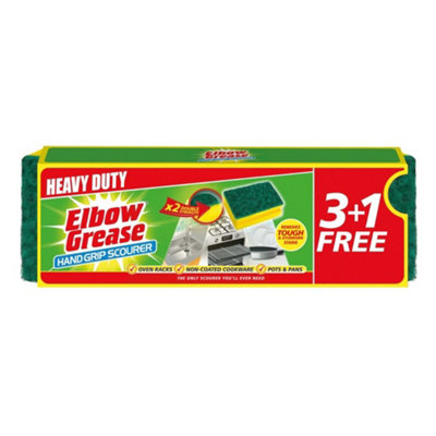 Elbow Grease Gripped Sponge Scourers (Pack of 4) Green/Yellow (One Size)