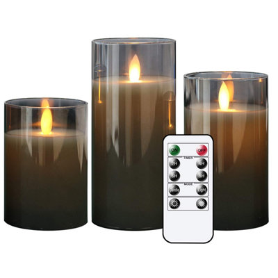 Eldnacele Gray Glass flameless Candles Flickering with Remote, Moving ...