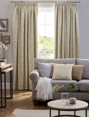 Eleanor Pale Ochre/Yellow 1.5Wx90" Pencil Pleat Curtain Pair | DIY at B&Q