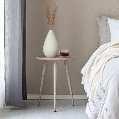 Electra Side Table Solid Wood Living Room Bedside Sofa End Table - Greige
