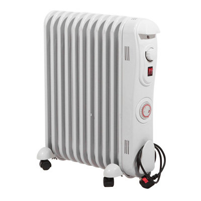 Electric 11 Fin 2.5kW Oil Filled Radiator - Portable Heater with 3 Heat ...