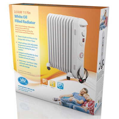 Electric 11 Fin 2.5kW Oil Filled Radiator - Portable Heater with 3 Heat ...