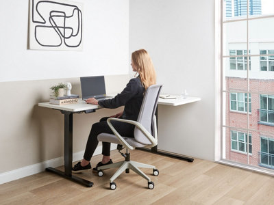 Electric Adjustable Right Corner Desk 160 x 59 cm Black and White DESTINES