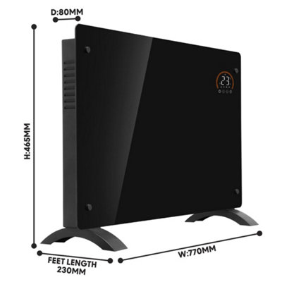 Electric Black Glass Panel Heater - 2000W Smart Wi-Fi Wall Moutned ...