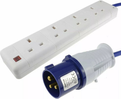 Electric Camping Hook Up Lead Cable 4 Way Sockets Extension Long Mains ...
