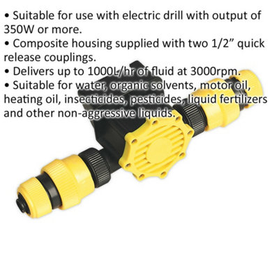 Electric Drill Powered Water Pump - 1000L/Hr - Two 1/2" Quick Release ...