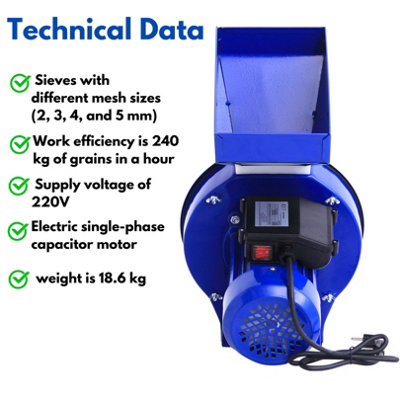 Electric Farm Feed Grinding Machine 240kg/h Capacity, 4 Mesh Sizes ...