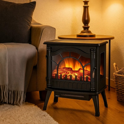 Electric Fire Heater Black Home Warmer Flame Effect Logs Fireplace ...