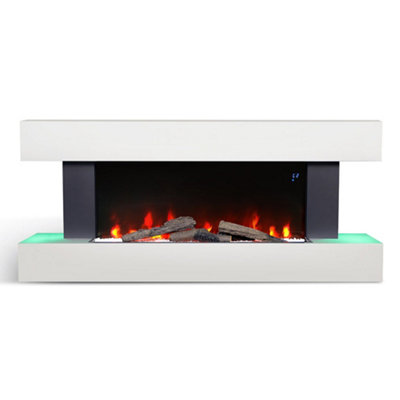 Electric Fire Suite Black Fireplace with White LED Surround Set Remote ...