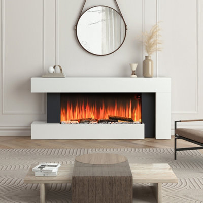 Electric Fire Suite Black Fireplace with White Surround Set and Left ...