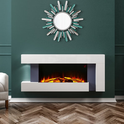 Electric Fire Suite Black Fireplace with White Surround Set and Left ...