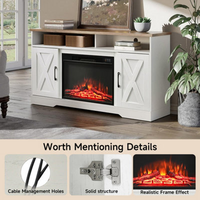 Electric Fire Suite Black Fireplace with White TV Stand Surround Set ...