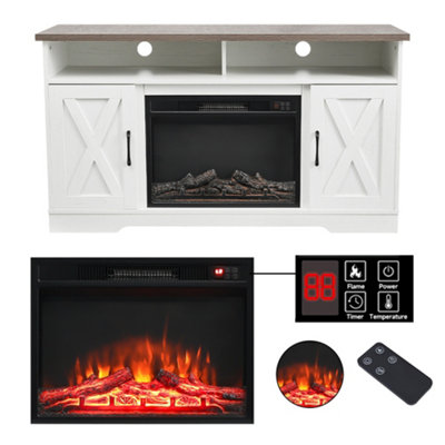 Electric Fire Suite Black Fireplace with White TV Stand Surround Set ...