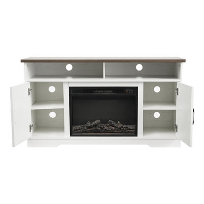 Electric Fire Suite Black Fireplace with White TV Stand Surround Set ...