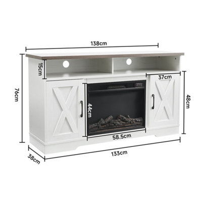 Electric Fire Suite Black Fireplace with White TV Stand Surround Set ...