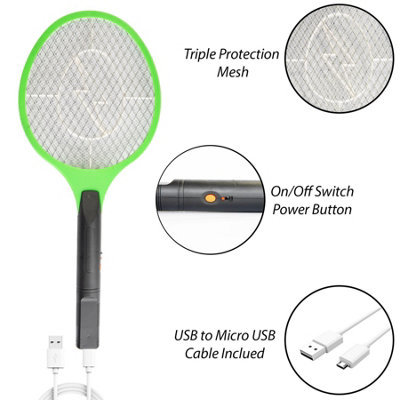 Electric Fly Killer Swatter Racket USB Rechargeable - Insect Killer ...
