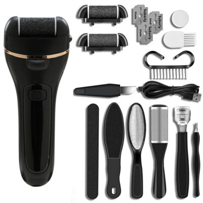 Electric Pedicure Tools Set Callus Remover with LED Light in Black