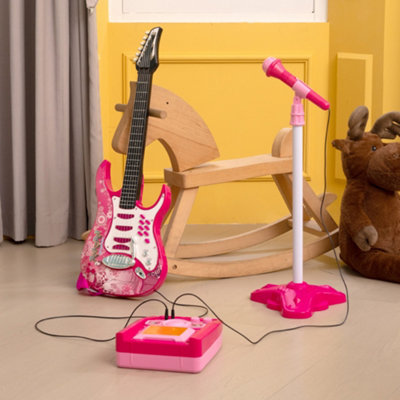 Electric Pink Guitar Microphone Amplifier Toy Set