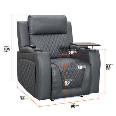 Electric Reclining Chair & Cinema Seat with USB Ports in Grey Leather ...