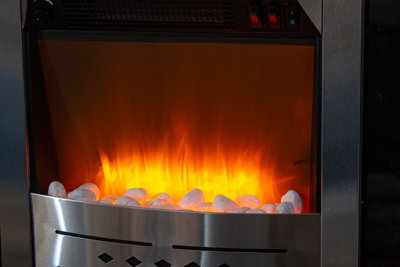 Electric Silver Fireplace with Pebbles