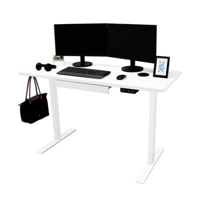 Electric Standing Desk 140cm x 60cm White Height Adjustable Ergonomic ...