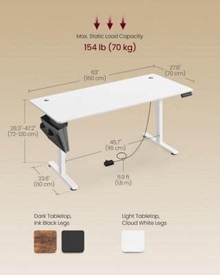 Electric Standing Desk, Height Adjustable Desk, 70 x 160 x (72-120) cm ...