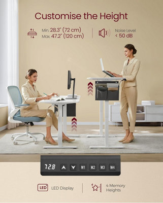 Electric Standing Desk, Height Adjustable Desk, 70 x 160 x (72-120) cm ...