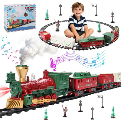 Electric Steam Christmas Train Set with Real Smoke, Lights and Sounds ...