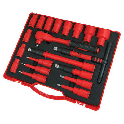 Electricians 20pc 1000V Insulated 1/2" Dr VDE Socket Ratchet & Bits Set ...