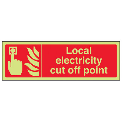 Electricity Cut Off Point Fire Sign - Glow in the Dark 300x100mm (x3)