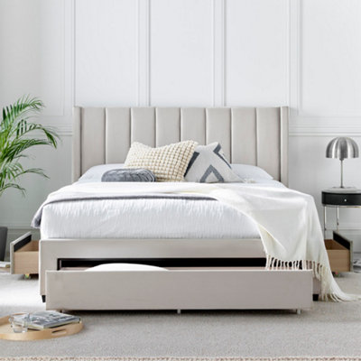 Elegance Natural Beige Upholstered Storage King Size 5ft Drawer Bed Frame Only