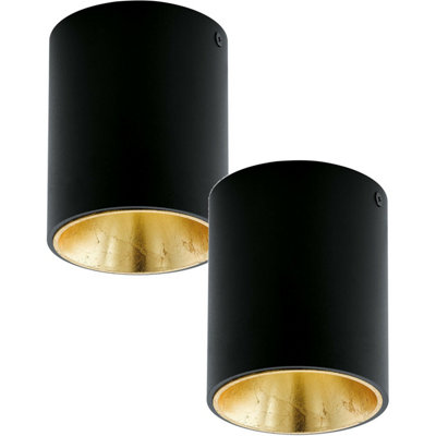 ELEGANT 2 PACK BLACK AND GOLD ROUND LED DOWNLIGHTS FOR WALL AND CEILING