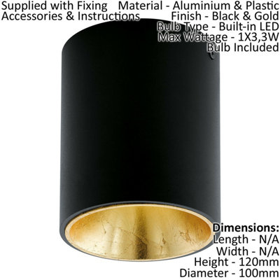 ELEGANT 2 PACK BLACK AND GOLD ROUND LED DOWNLIGHTS FOR WALL AND CEILING