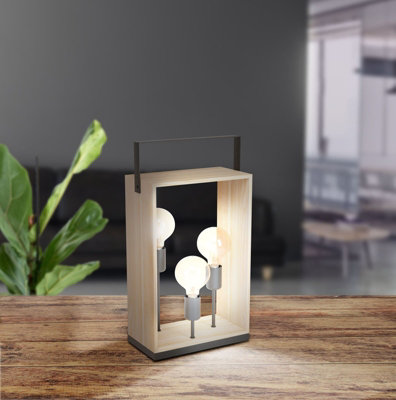 Elegant 2 Pack Table Lamp Set - Black and Natural Steel & Wood Design