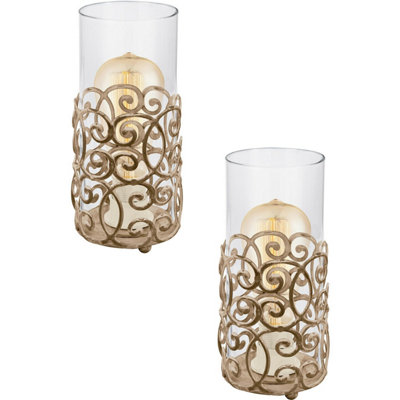 Elegant 2 Pack Table Lamps with Brown Patina Finish and Glass Shade