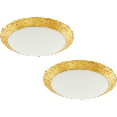 Elegant 2 Pack Wall Flush Ceiling Light with White Gold Shade and LED 16W