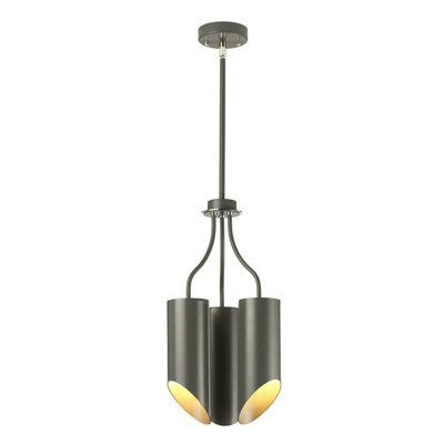 Elegant 3 Bulb Dark Grey Chandelier with Polished Nickel Finish and LED ...