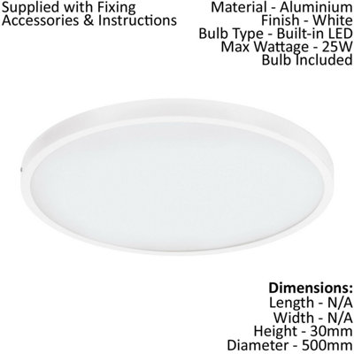 Elegant 500mm Round White LED Wall and Ceiling Light - 25W 3000K