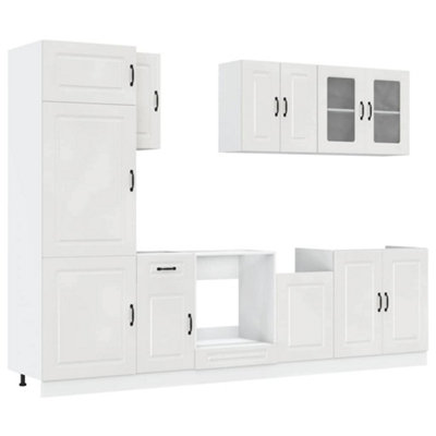 Elegant 8 Piece Kitchen Cabinet Set Kalmar High Gloss White Engineered Wood