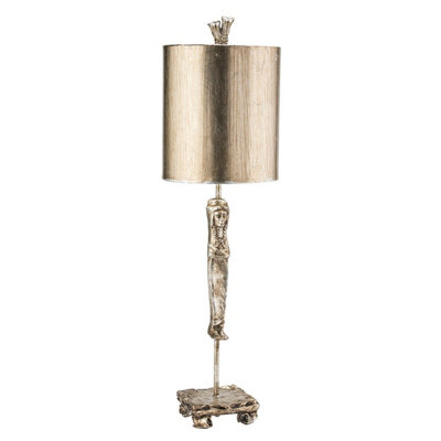 Elegant Aged Silver Table Lamp with Sculpted Metal Stem and Swivel Feet