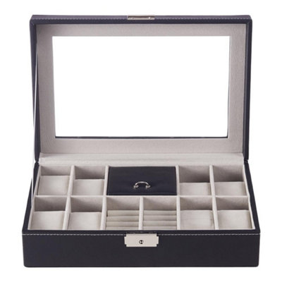 Elegant Black 8-Slot PU Leather Watch Display Box with Transparent Lid ...