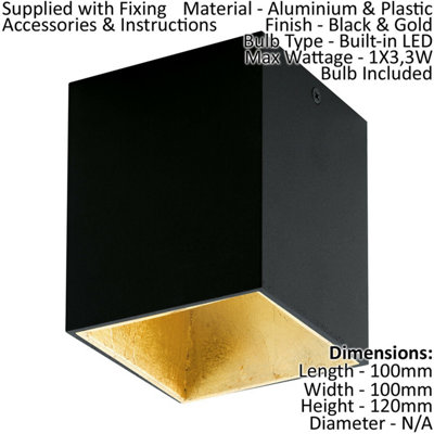 Elegant Black and Gold Square Downlight Ceiling and Wall Light with ...