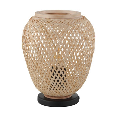 Elegant Black Base Table Lamp with Round Wicker Shade
